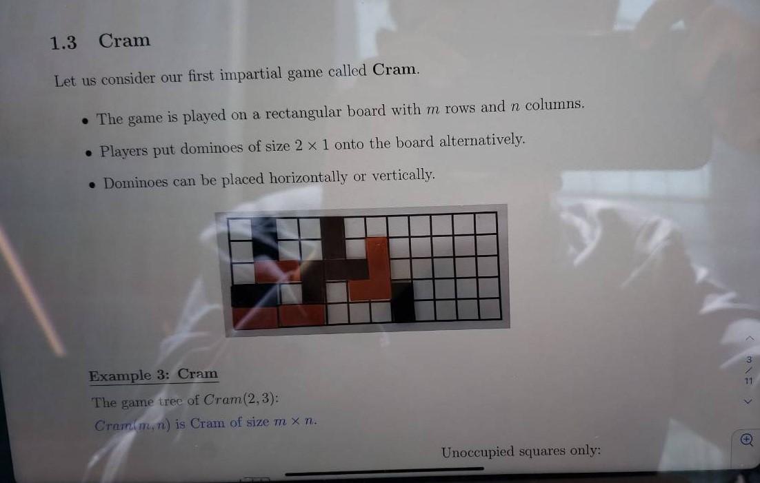 Solved 1.3 Cram Let us consider our first impartial game | Chegg.com