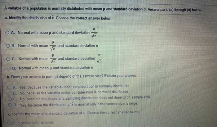 Solved A variable of a population is normally distributed | Chegg.com