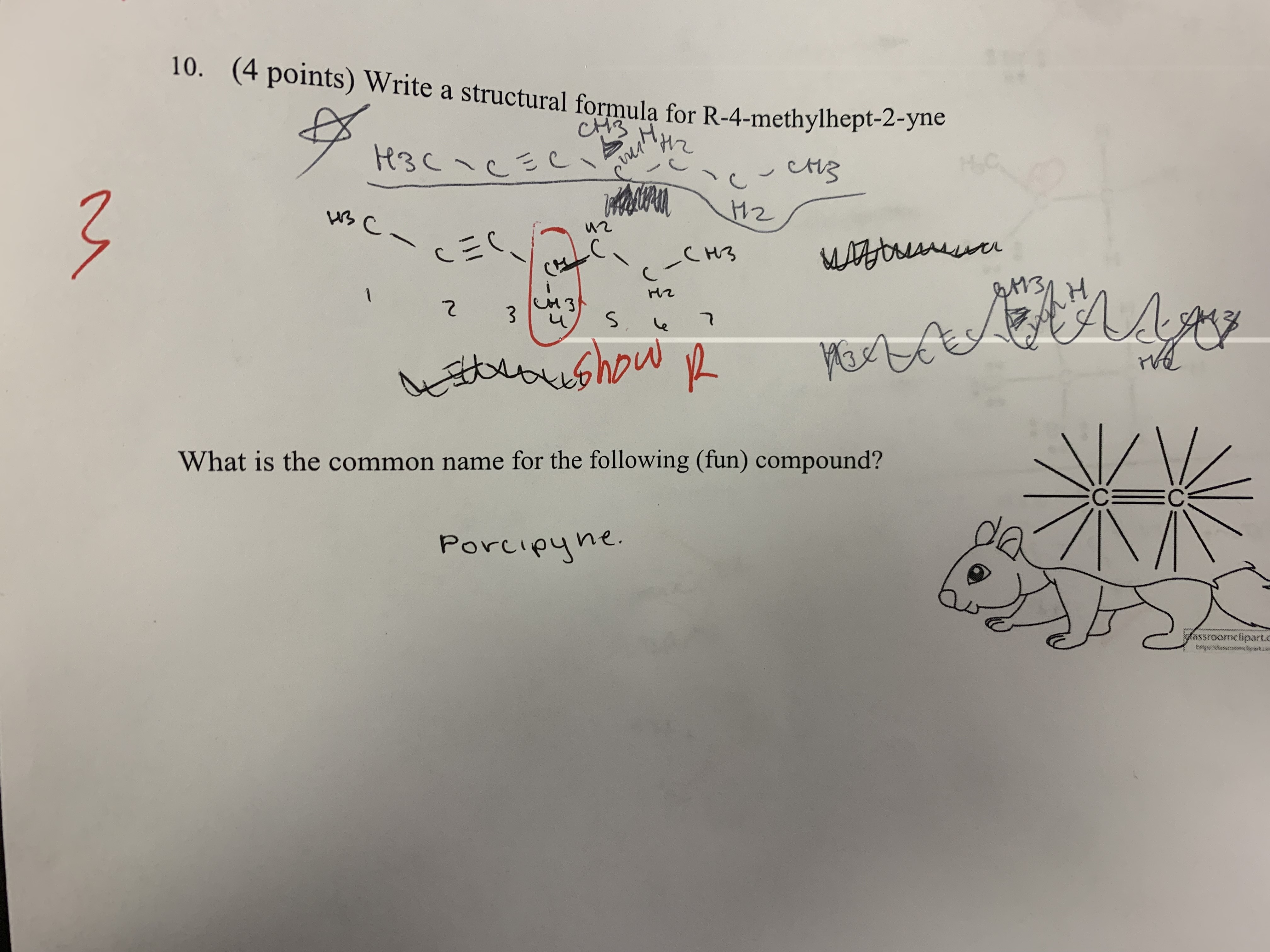 Solved 10. (4 points) Write a structural formula for | Chegg.com