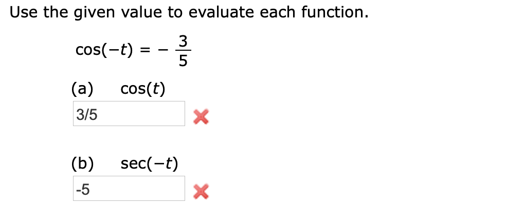 Solved Use the given value to evaluate each function. | Chegg.com