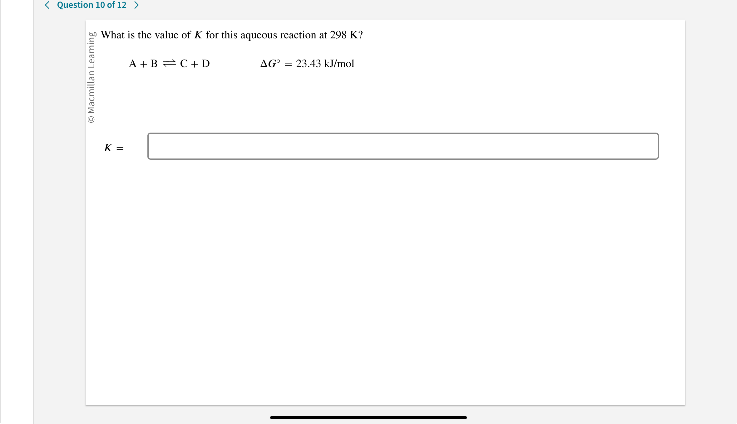 Solved Question 10 of 12What is ﻿the value of K ﻿for this | Chegg.com