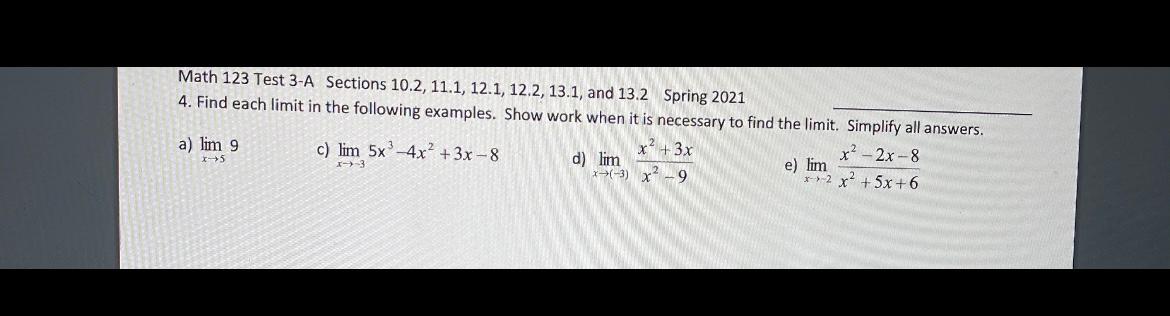 Solved Math 123 Test 3-A Sections 10.2, 11.1, 12.1, 12.2, | Chegg.com