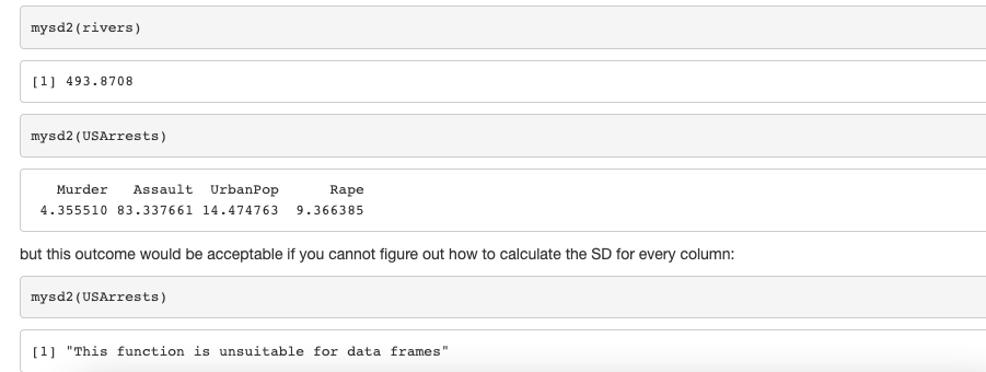 Solved use R language Please modify your function mysd1 and | Chegg.com