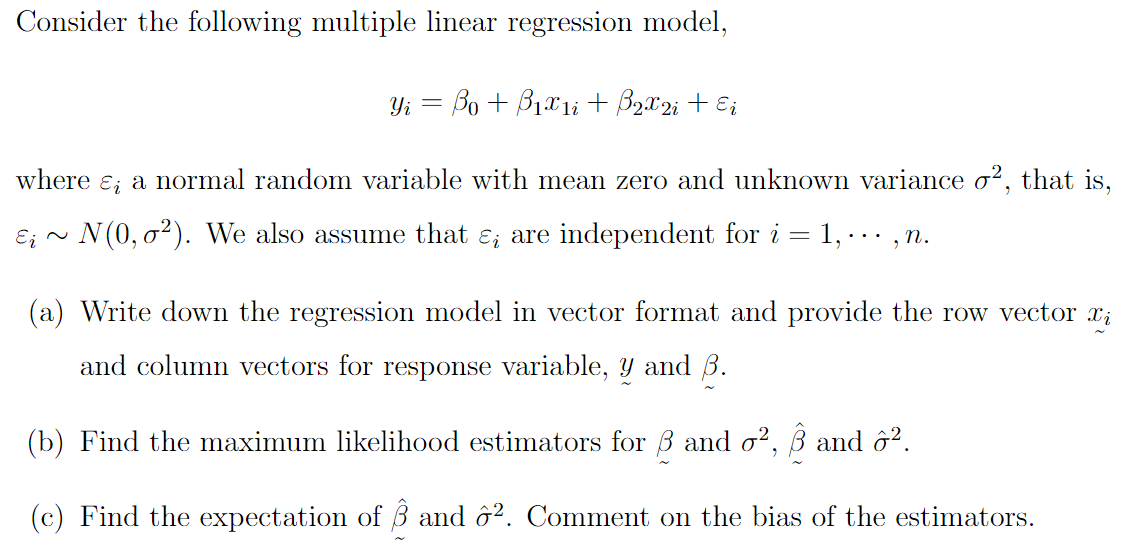 Solved Consider the following multiple linear regression | Chegg.com