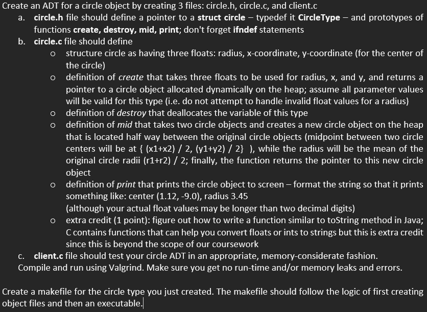 Solved O Create an ADT for a circle object by creating 3 | Chegg.com