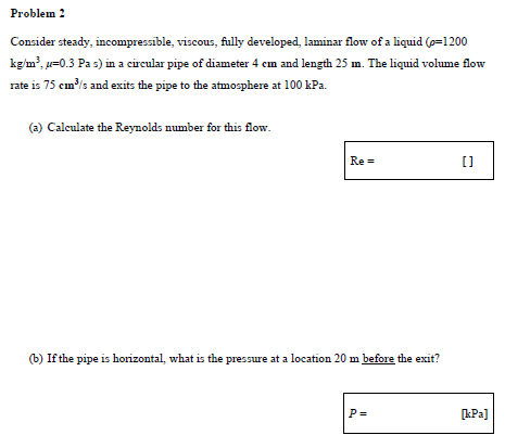 Solved Problem 2 Consider steady, incompressible, viscous, | Chegg.com