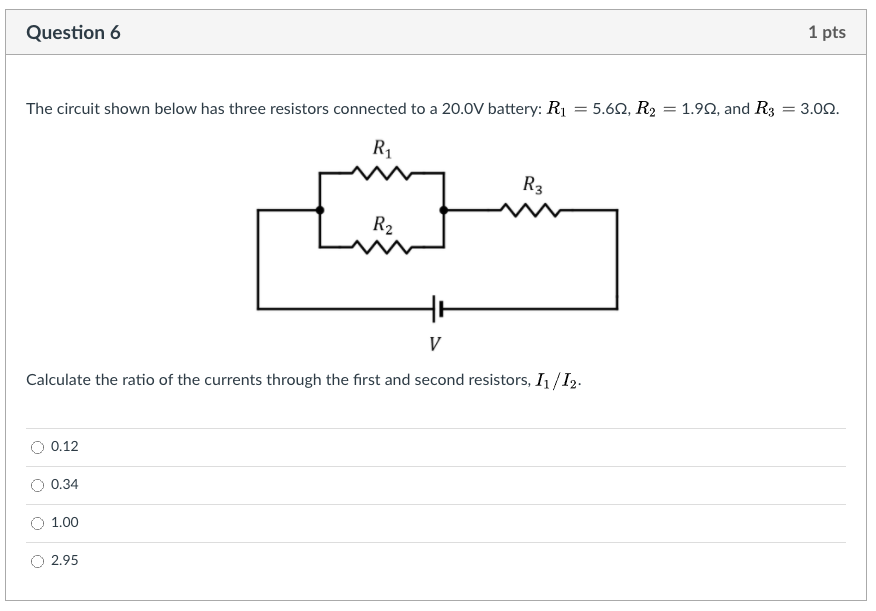 Solved Question 6 1 pts The circuit shown below has three | Chegg.com
