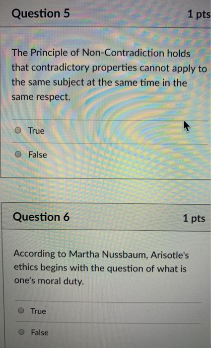 Solved Question 5 1 pts The Principle of Non-Contradiction | Chegg.com