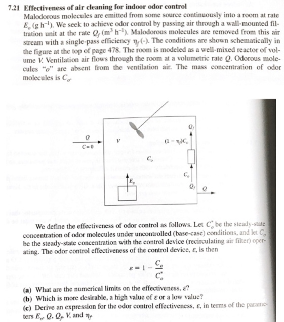 Solved 7.21 Effectiveness of air cleaning for indoor odor | Chegg.com