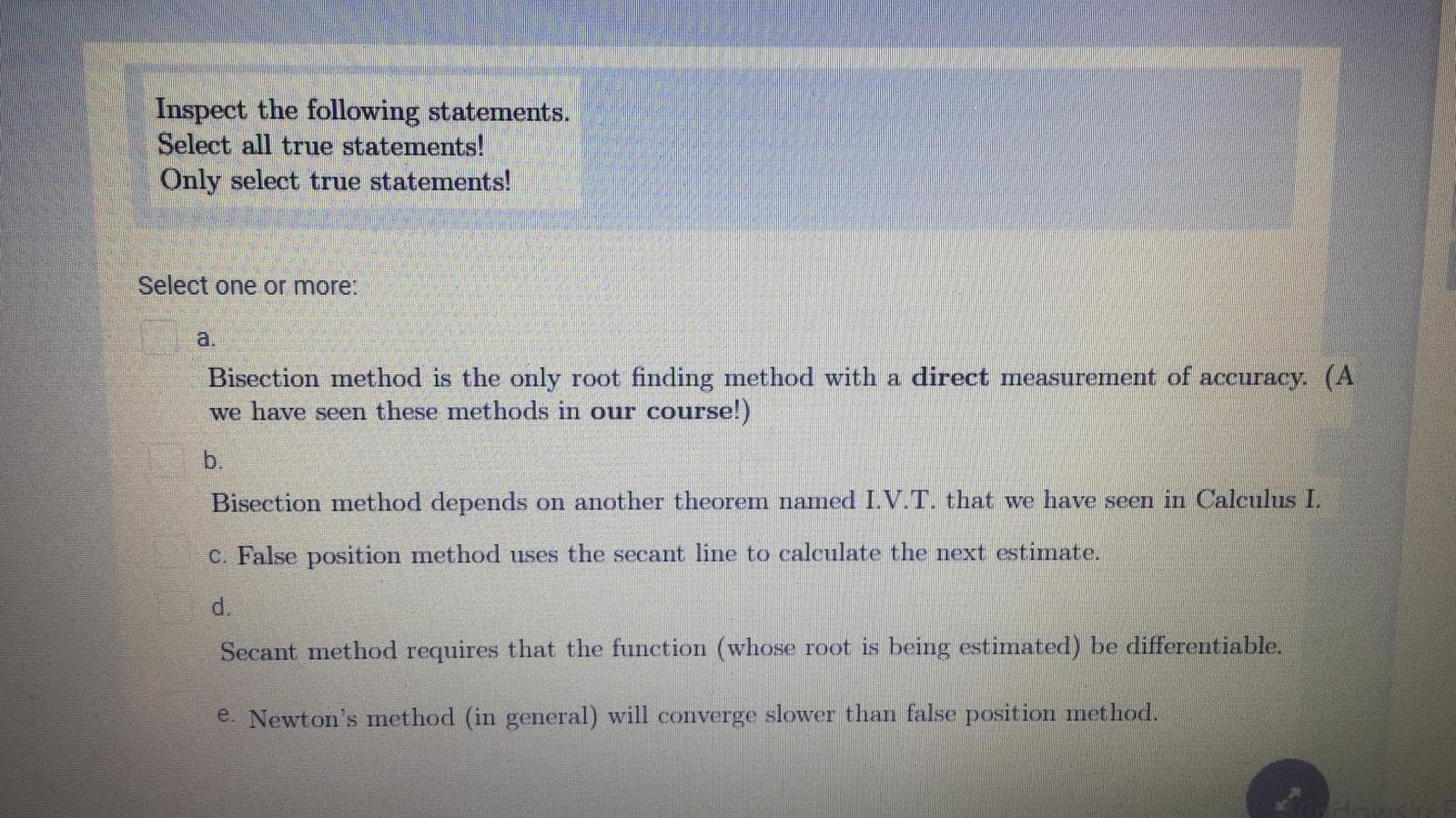 Solved Inspect the following statements. Select all true | Chegg.com