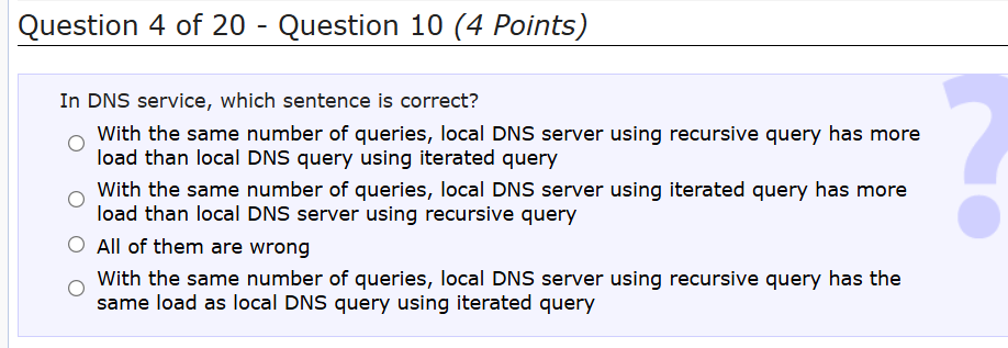 Solved Question 4 ﻿of 20 - ﻿Question 10 (4 ﻿Points)In DNS | Chegg.com