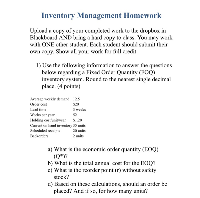 Solved Inventory Management Homework Upload a copy of your | Chegg.com