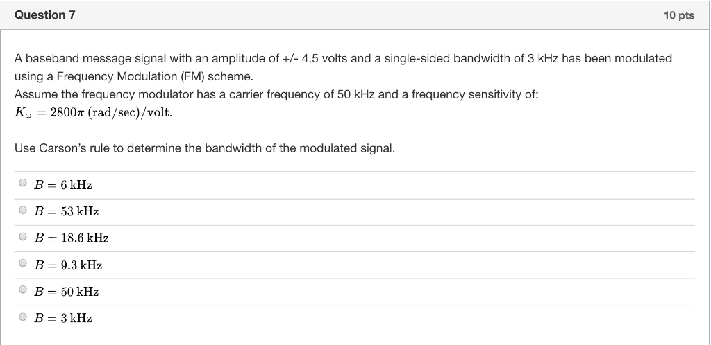 Solved Question 7 10 pts A baseband message signal with an | Chegg.com