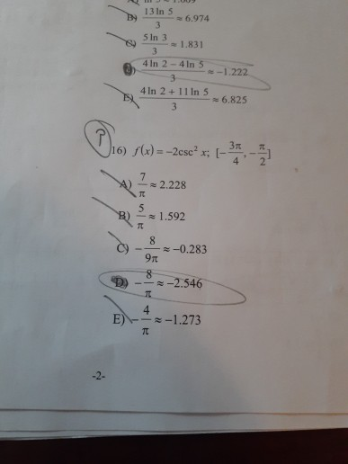 Solved 13 In 6.974 In 3 21.831 4 In 2- 4 In 5 -=-1.222 4 In | Chegg.com