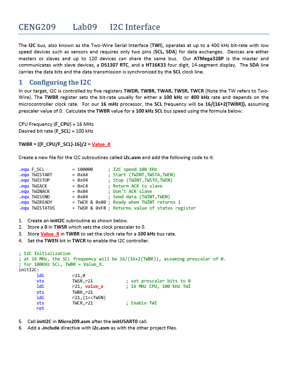 CENG209 Lab09 I2C Interface The 120 bus, also known | Chegg.com