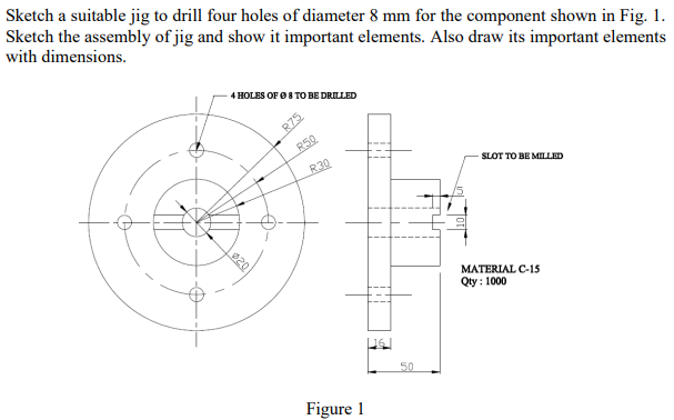 Solved Sketch a suitable jig to drill four holes of diameter | Chegg.com