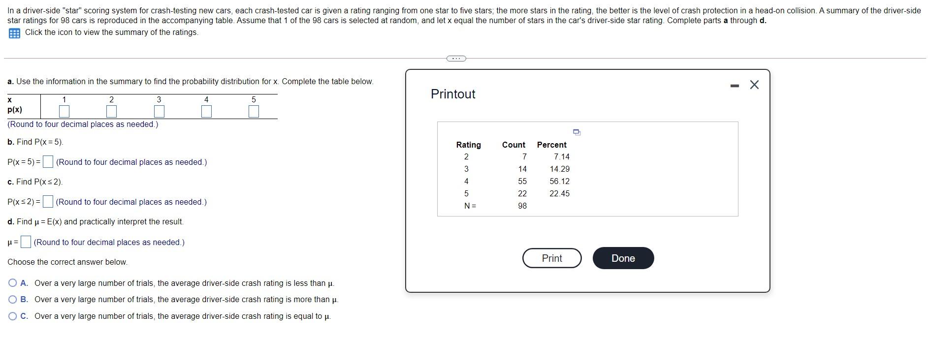 Solved In a driver-side "star" scoring system for | Chegg.com