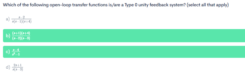 Solved Which of the following open-loop transfer functions | Chegg.com