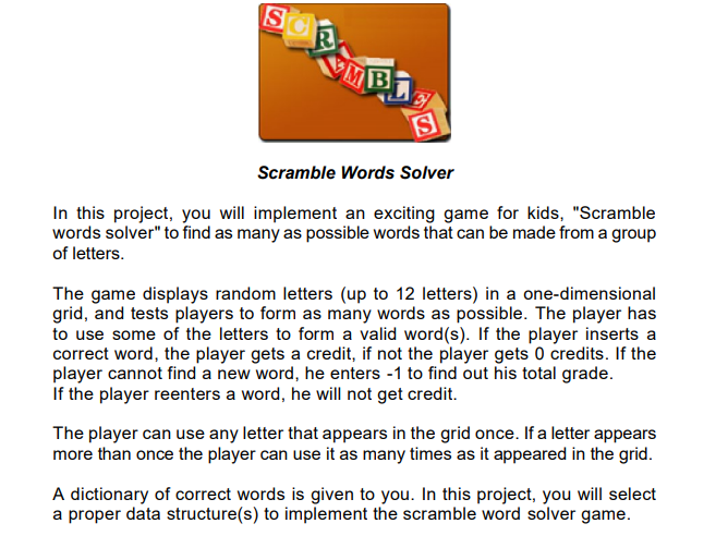 Solved 16 S S Scramble Words Solver In this project, you | Chegg.com