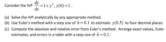 Solved Consider the IVP dx dy = 1+y?, y(0)=1. (a) Solve the | Chegg.com