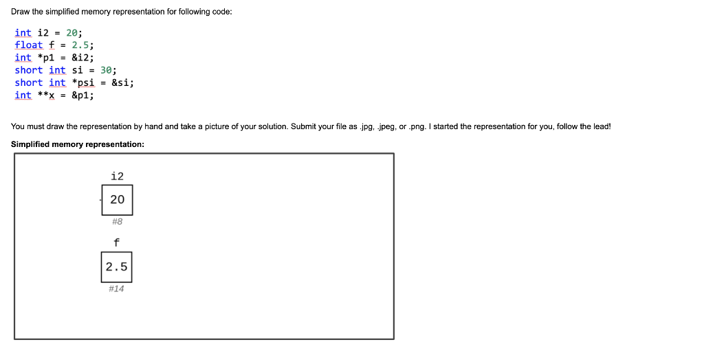 Draw the simplified memory representation for | Chegg.com