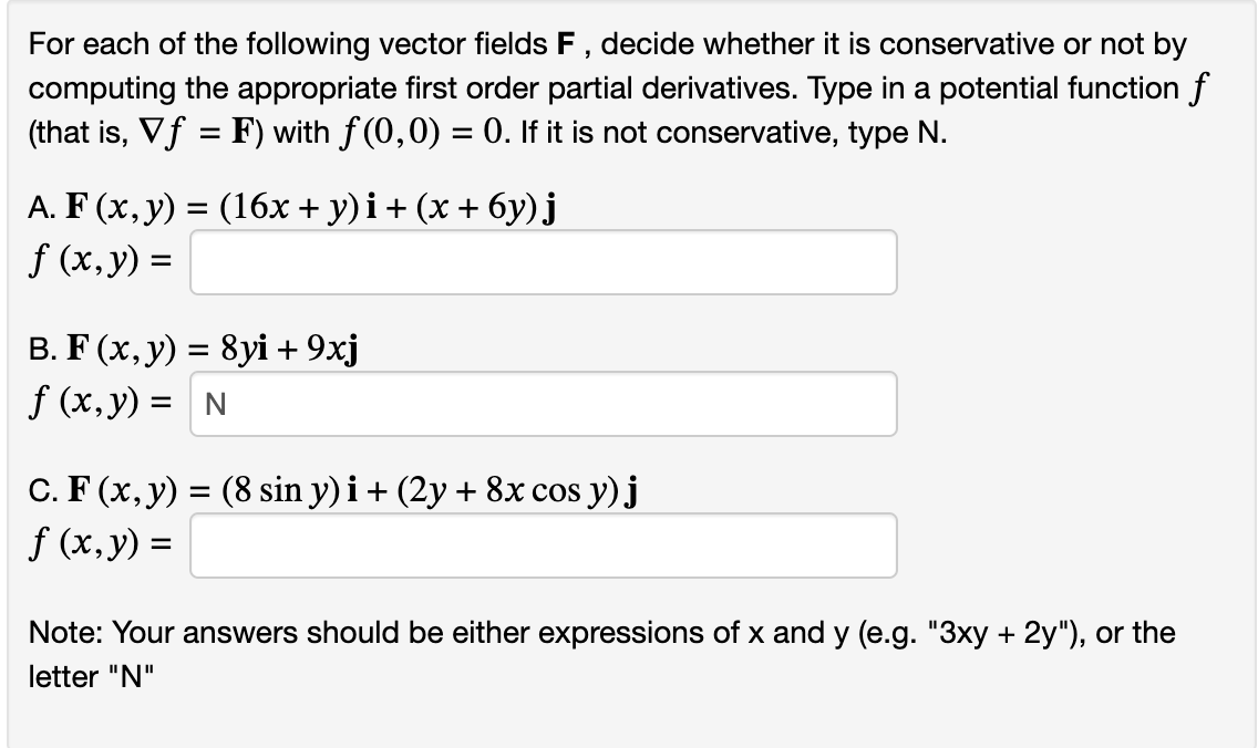 Solved For each of the following vector fields F, decide | Chegg.com