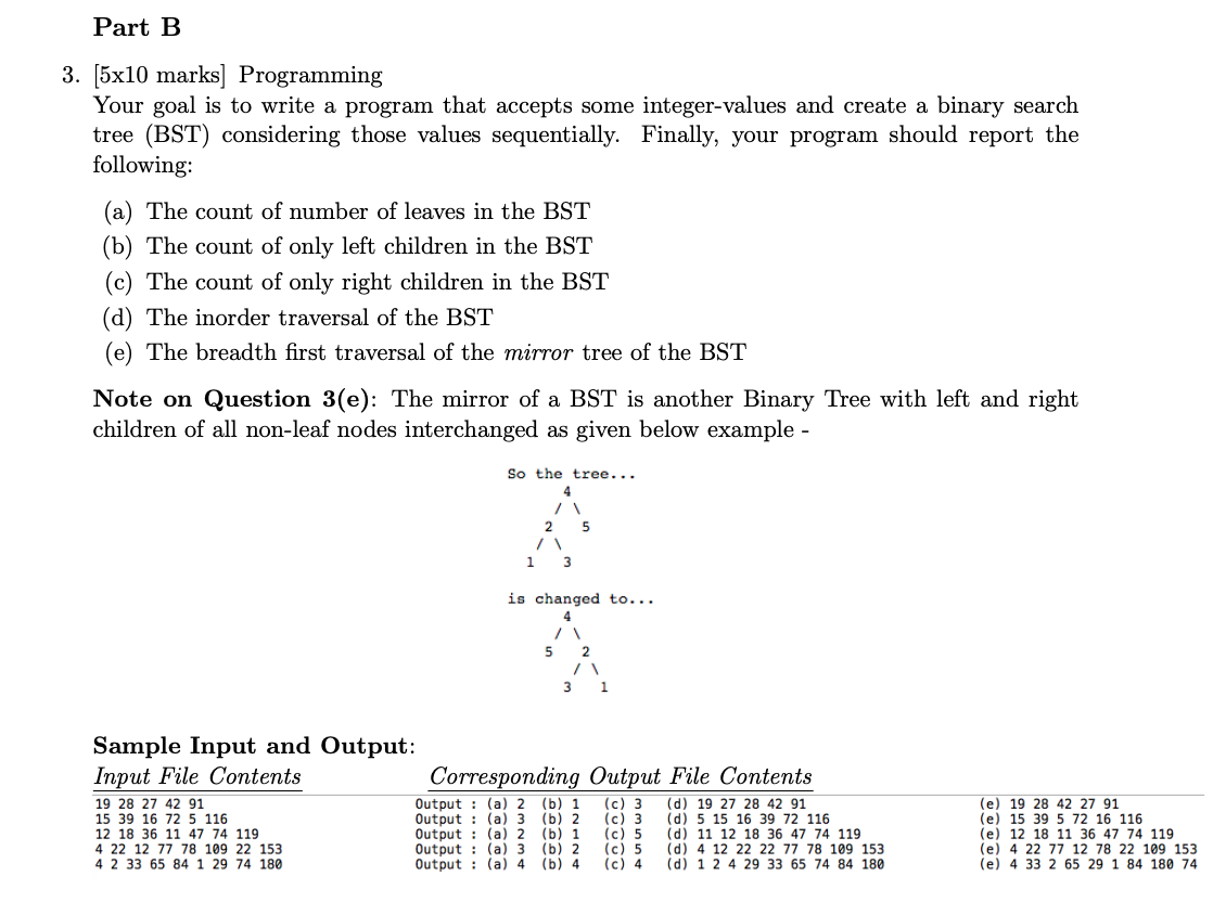 Solved Part B 3. [5x10 marks] Programming Your goal is to | Chegg.com