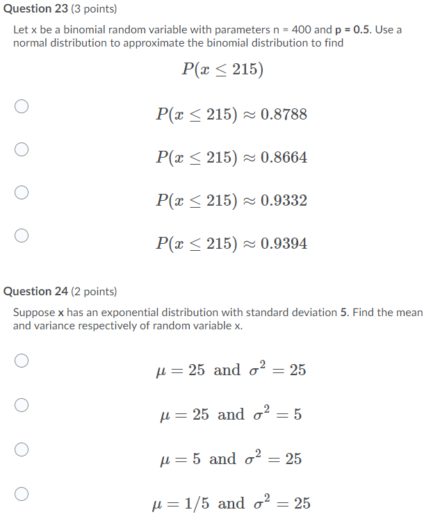 Solved Question 23 (3 points) Let x be a binomial random | Chegg.com