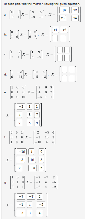 Solved In each part, find the matrix X solving the given | Chegg.com