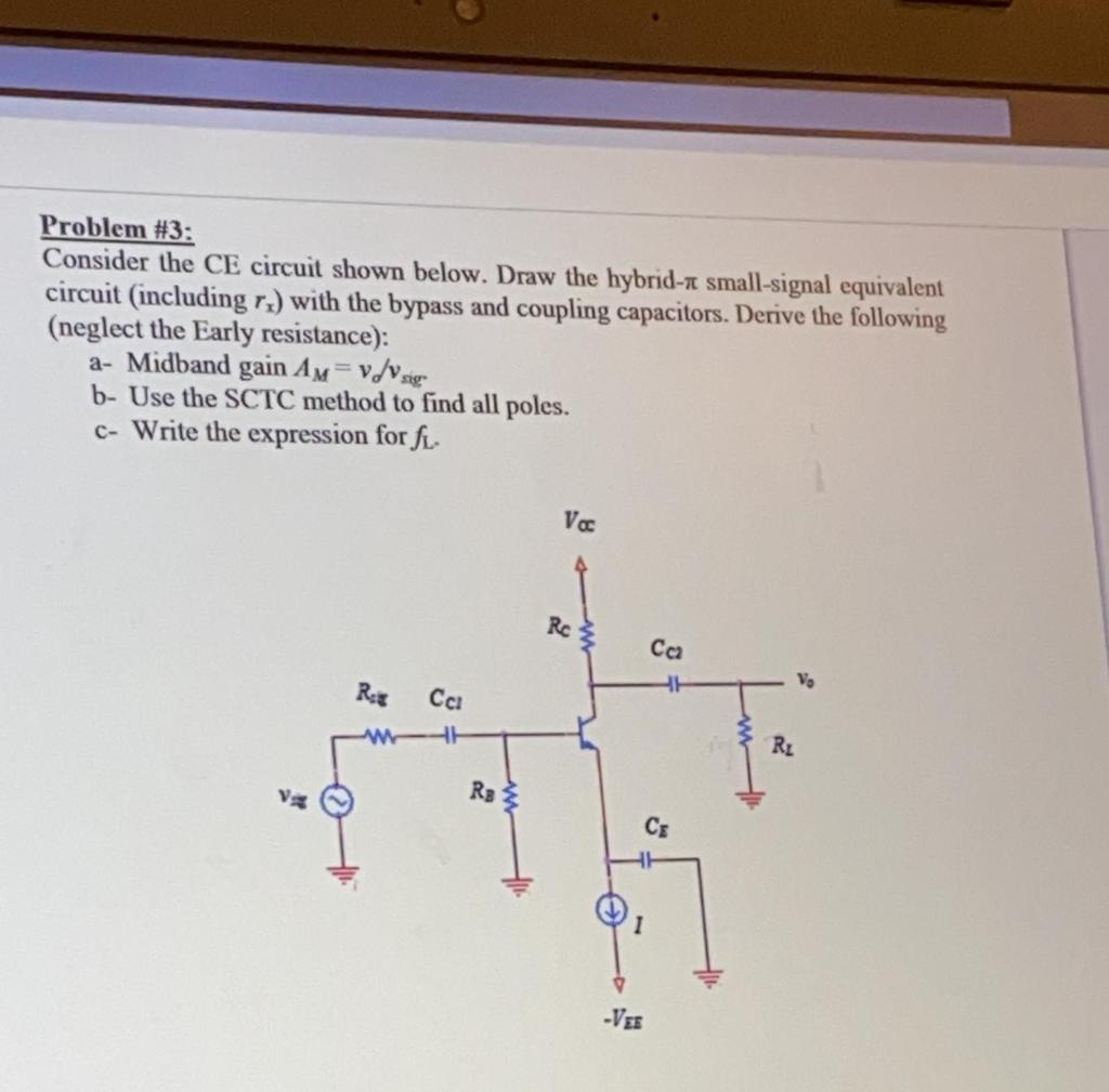 Solved Problem #3: Consider the CE circuit shown below. Draw | Chegg.com