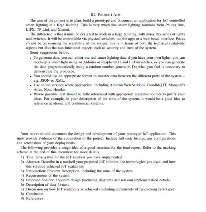 Solved III. Project AIM The aim of the project is to plan, | Chegg.com