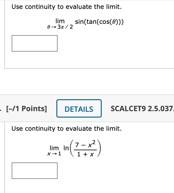 Solved Use continuity to evaluate the limit. lim | Chegg.com