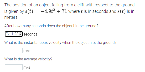Solved The position of an object falling from a cliff with | Chegg.com