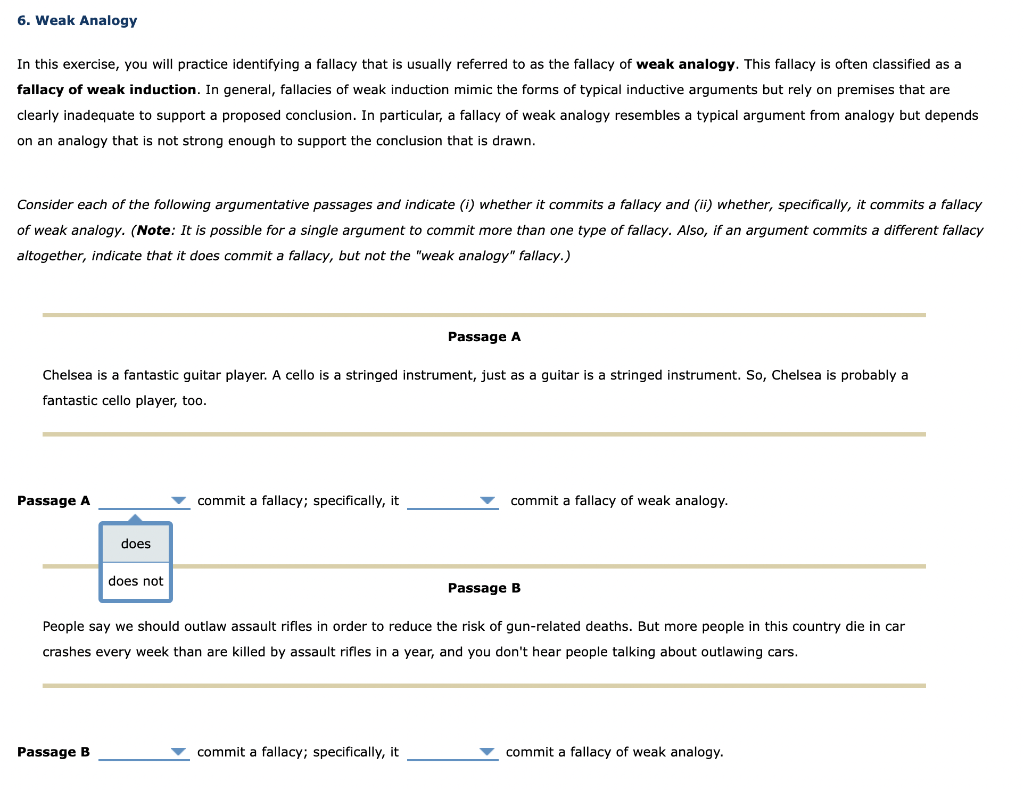 Solved 6. Weak Analogy In this exercise, you will practice | Chegg.com