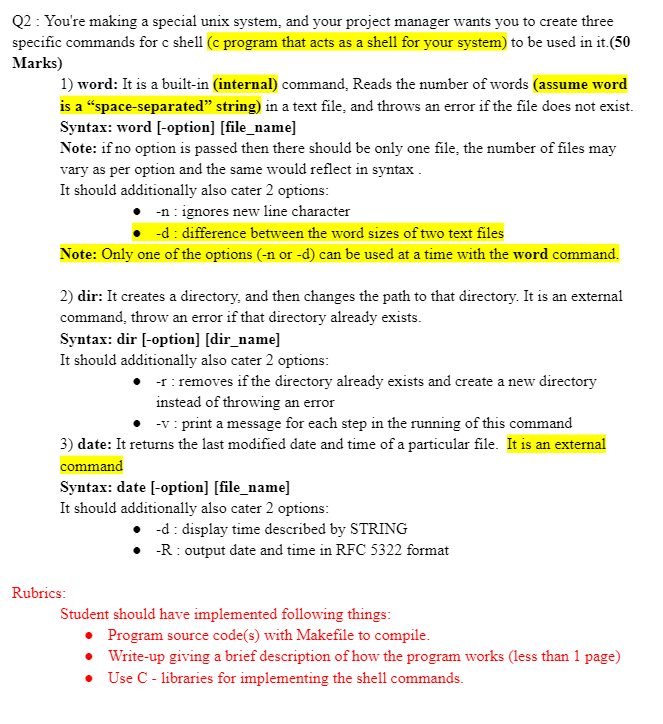Solved 2 : You're making a special unix system, and your | Chegg.com