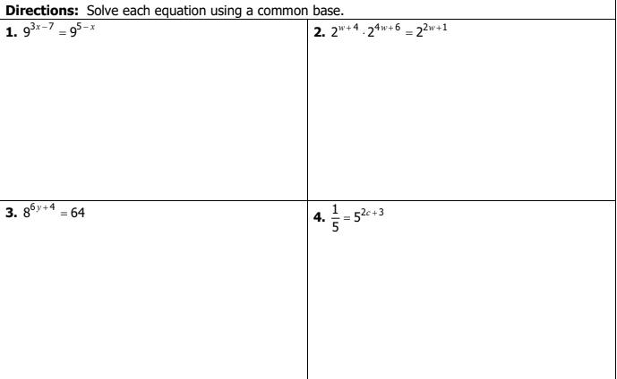 Solved Solve each equation using a common base (SHOW WORK | Chegg.com