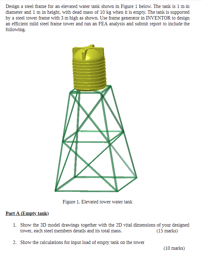 Design a steel frame for an elevated water tank shown | Chegg.com