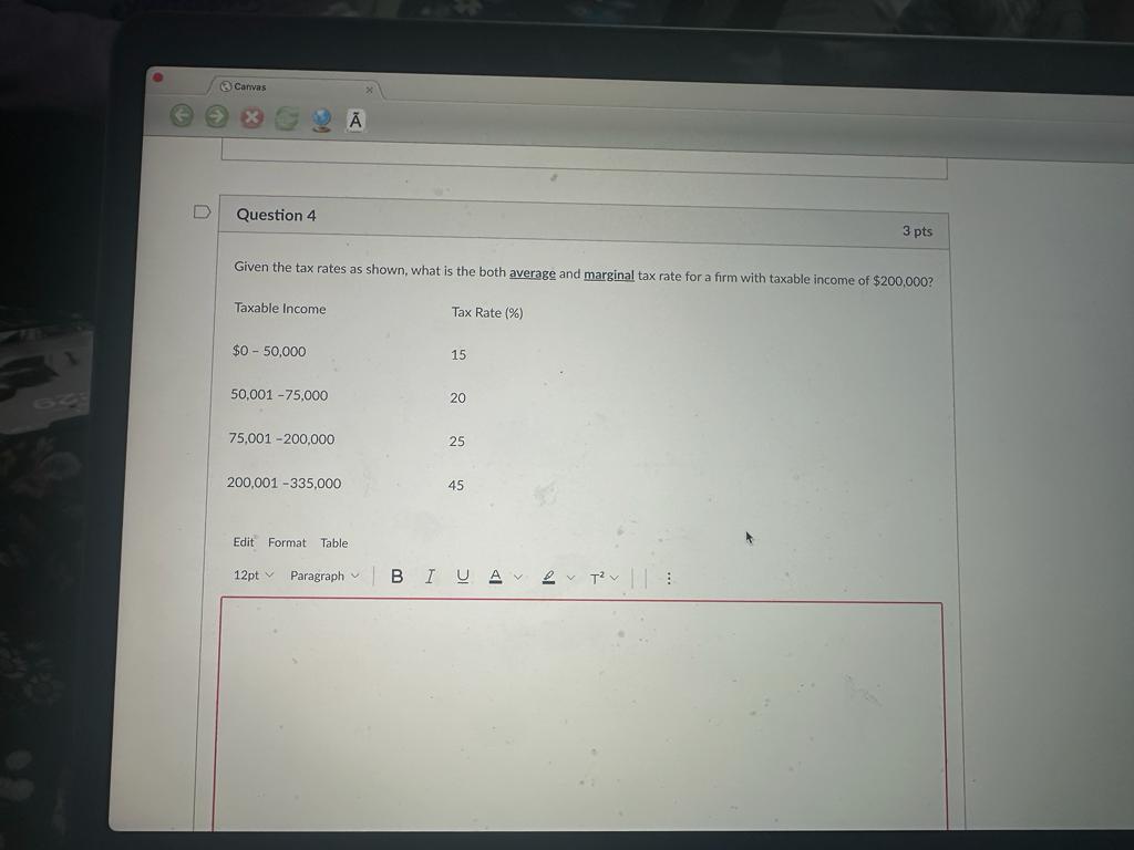 Solved Question 4 Given the tax rates as shown, what is the | Chegg.com