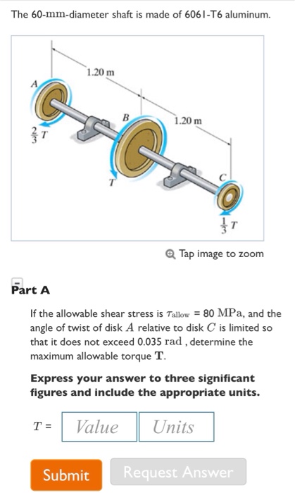 Solved The 60-mm-diameter shaft is made of 6061-T6 aluminum. | Chegg.com
