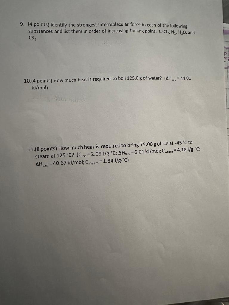 Solved 9. (4 points) Identify the strongest intermolecular | Chegg.com