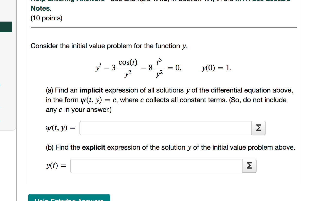 Solved Notes. (10 points) Consider the initial value problem | Chegg.com