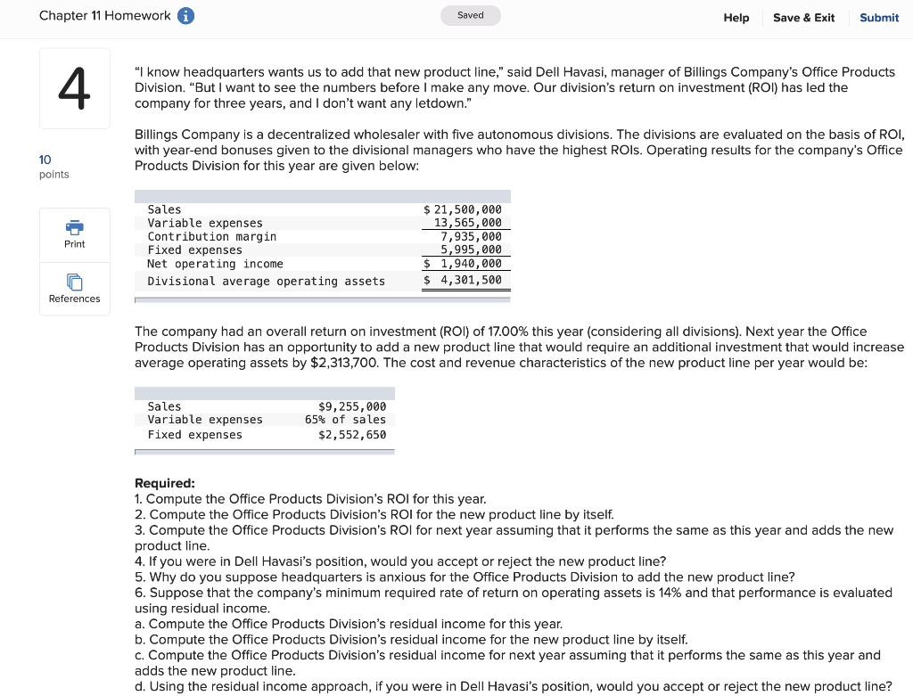 Solved Chapter 11 Homework Saved Help Save & Exit Submit 4 | Chegg.com
