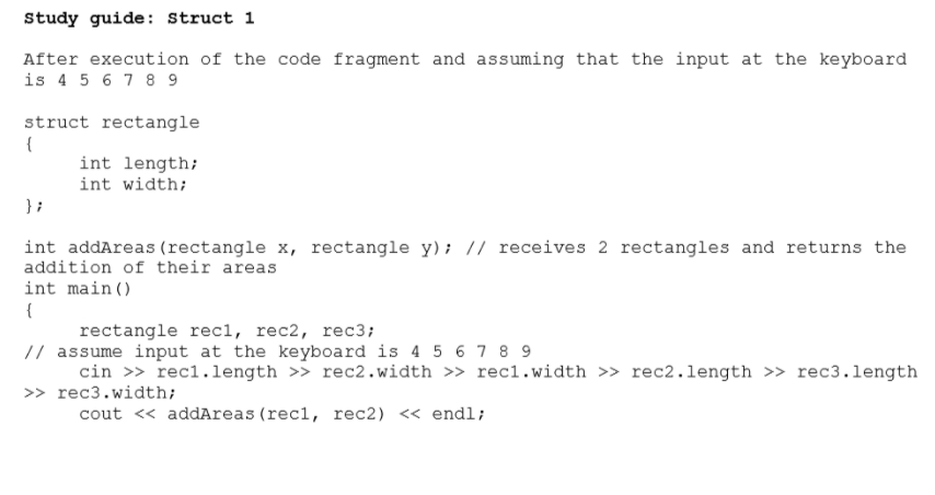 Solved Study guide: Struct 1 After execution of the code | Chegg.com