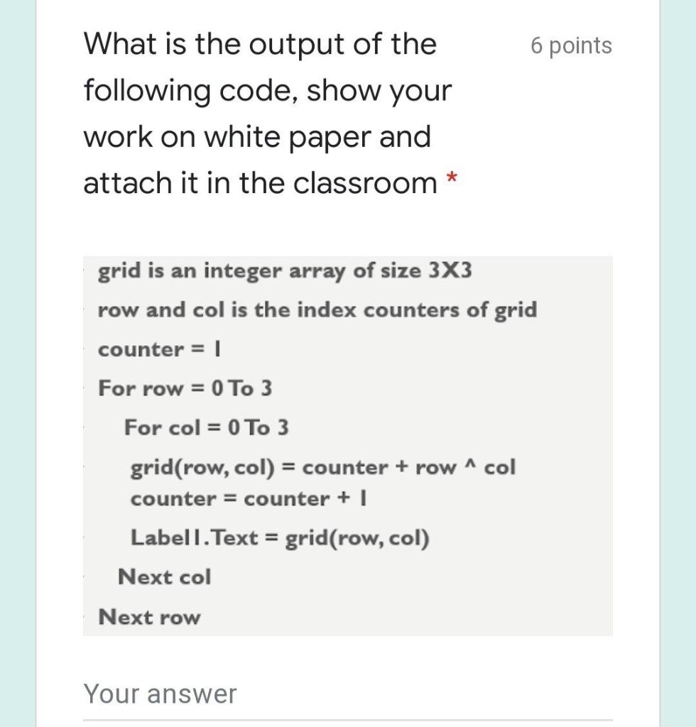 6 points What is the output of the following code, | Chegg.com