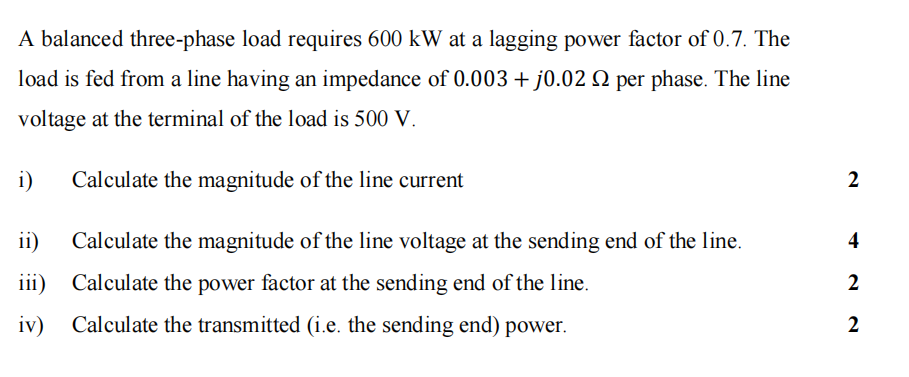Solved A balanced three-phase load requires 600 kW at a | Chegg.com
