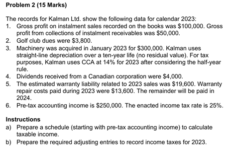 Solved Problem 2 (15 ﻿Marks) ﻿The records for Kalman Ltd. | Chegg.com