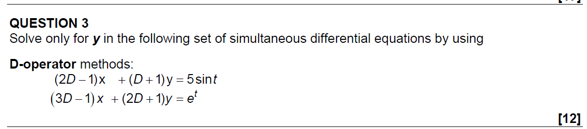 Solved QUESTION 3 Solve only for y in the following set of | Chegg.com