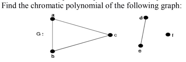 Solved Find the chromatic polynomial of the following graph: | Chegg.com