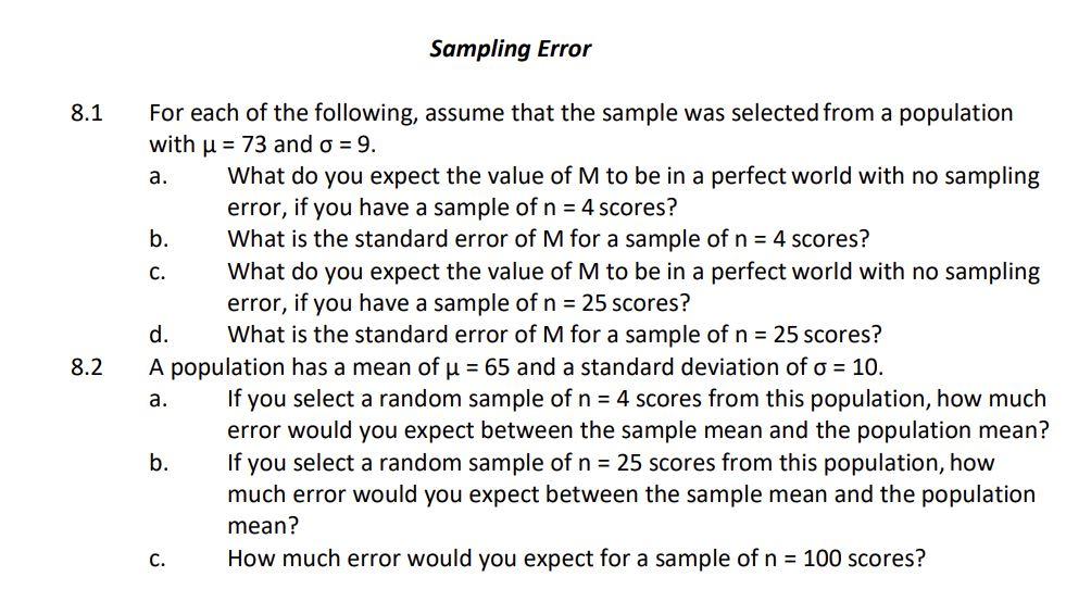 Solved Sampling Error 8.1 C. For each of the following, | Chegg.com