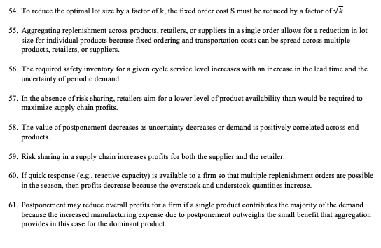 Solved 54. To reduce the optimal lot size by a factor of k, | Chegg.com